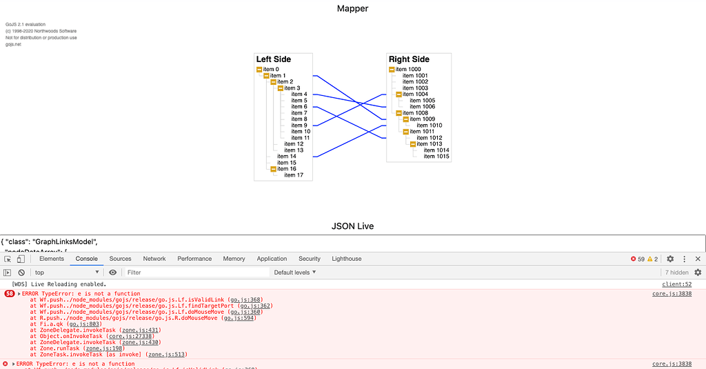 Tree Mapper Mapping Link not working - GoJS - Northwoods Software